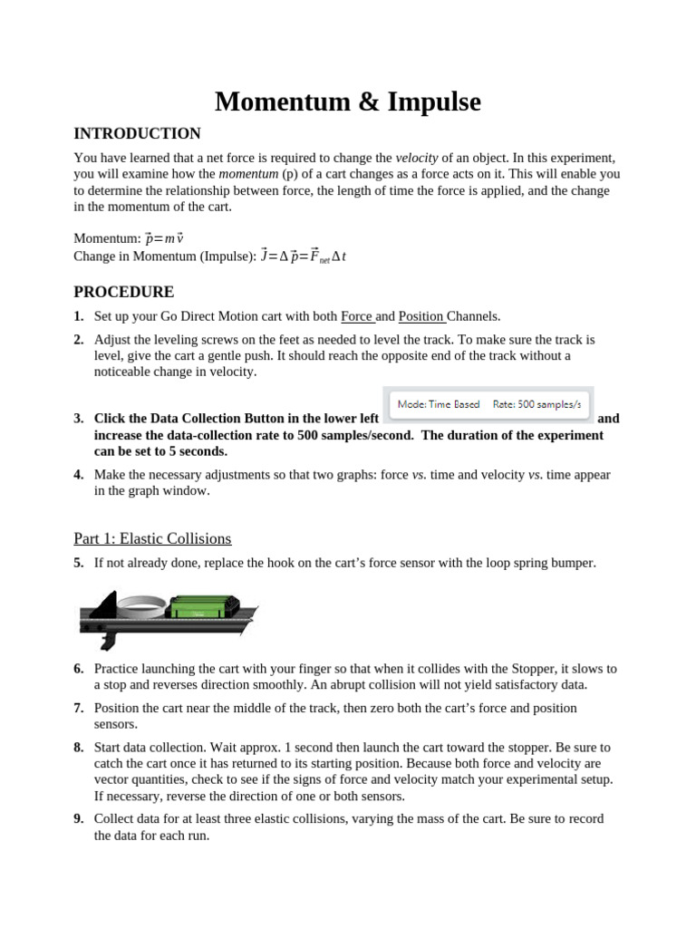 Momentum and Impulse Experiment Guide | PDF | Collision | Momentum