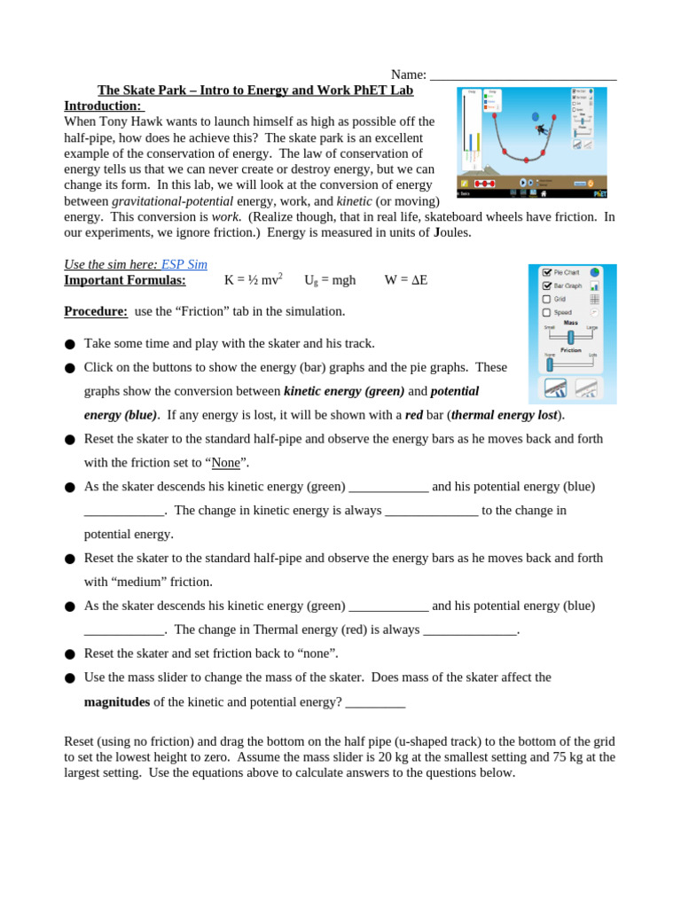 Lab 9 - Energy Skate Park (PhET) - PHY 135 - F24 | PDF | Potential ...