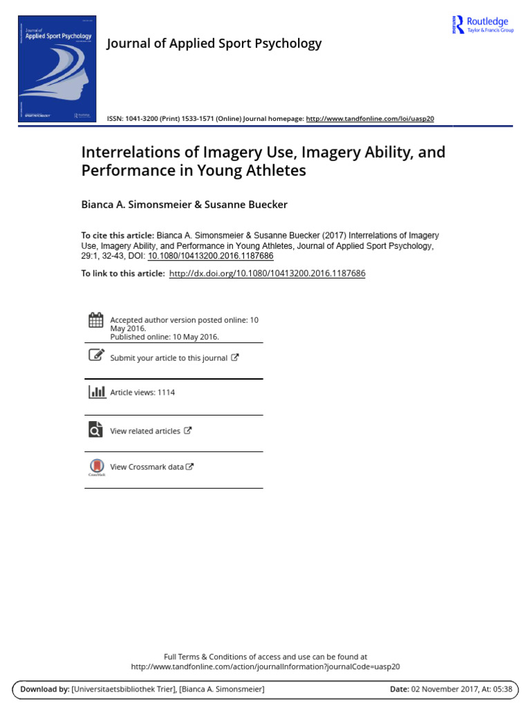 Imagery Use and Performance in Young Athletes | PDF | Affect ...