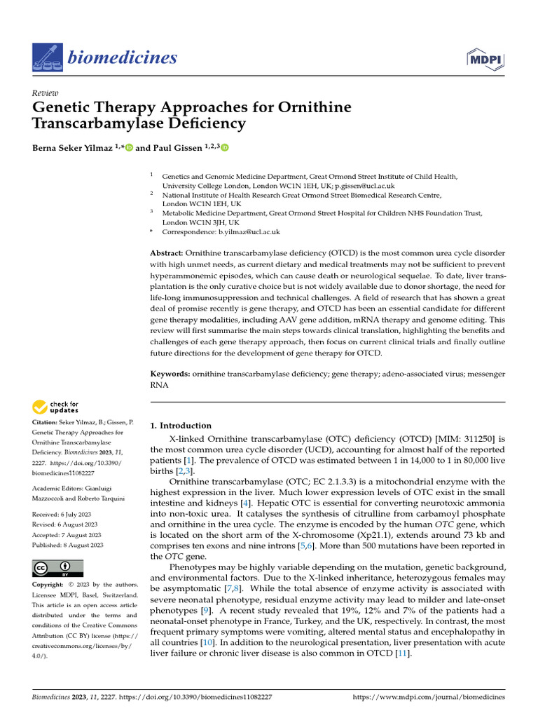 Gene Therapy for Ornithine Transcarbamylase Deficiency | PDF | Viral ...