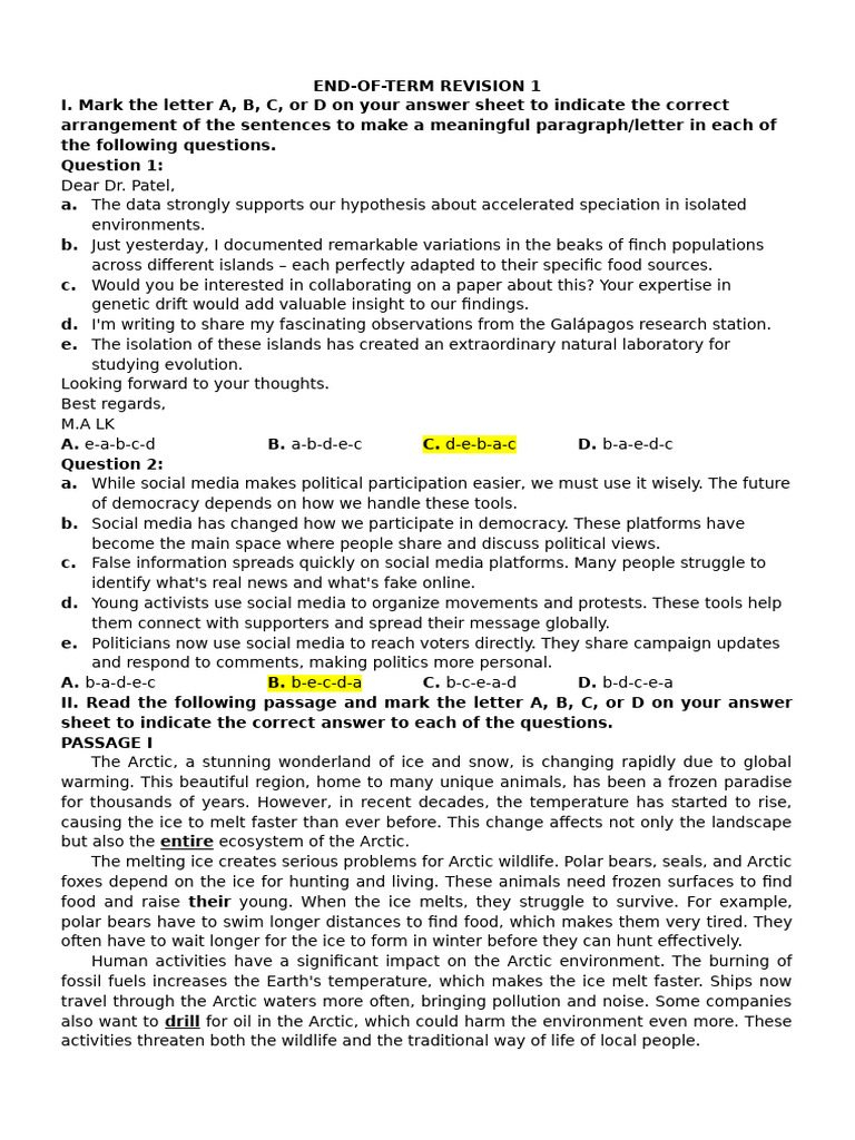 End of Term Revision 1 Key | PDF