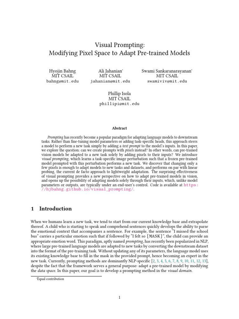 Visual Prompting Modifying Pixel Space to Adapt Pr | PDF | Applied ...