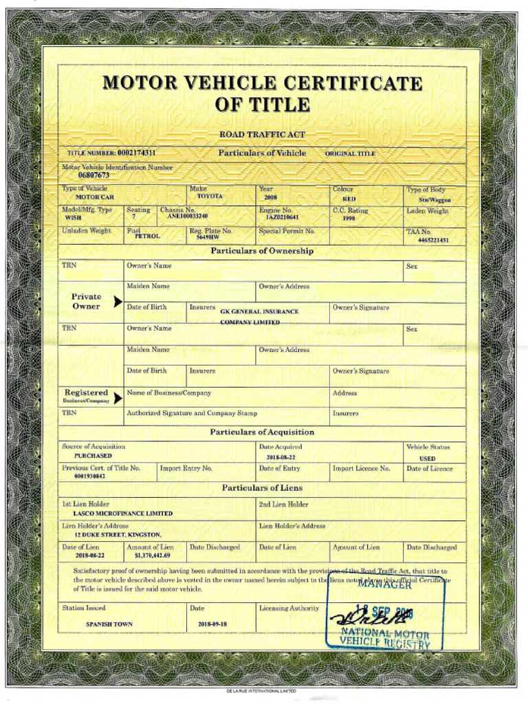 Motor Vehicle Certificate | PDF