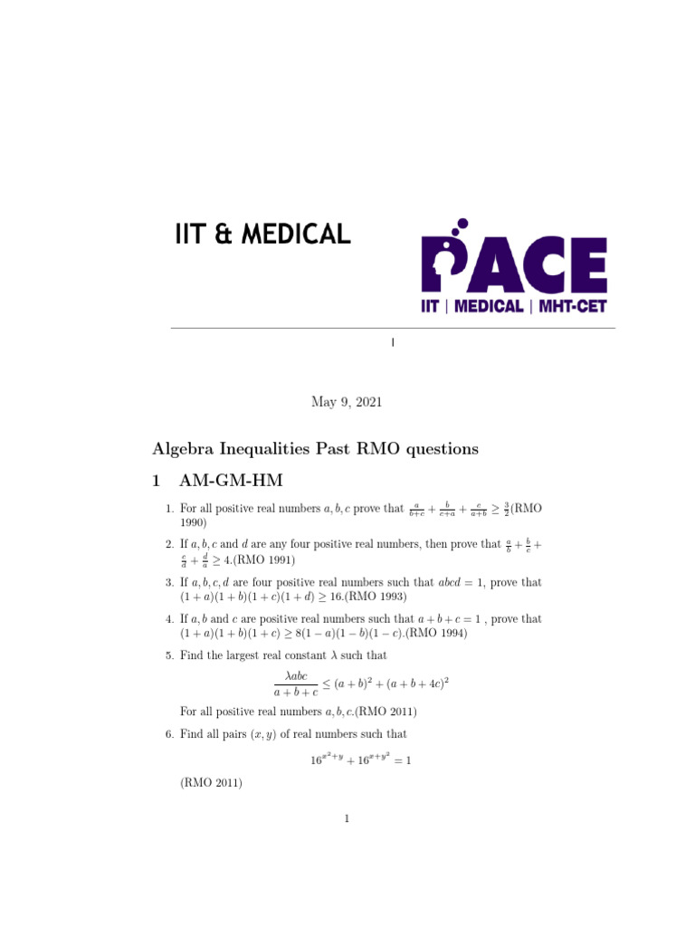 PastRMO Q Inequalities | PDF | Inequality (Mathematics) | Mathematical ...
