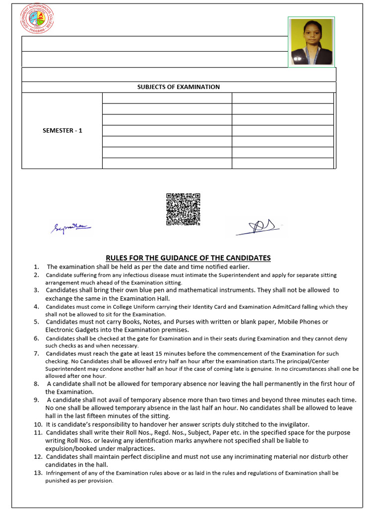 BA English Major Exam Admit Card Rules | PDF