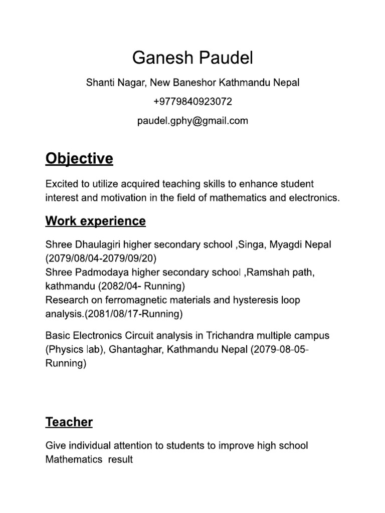 Ganesh Paudel C V | PDF