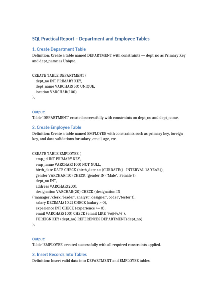 SQL Practical Report | PDF | Data Management Software | Databases