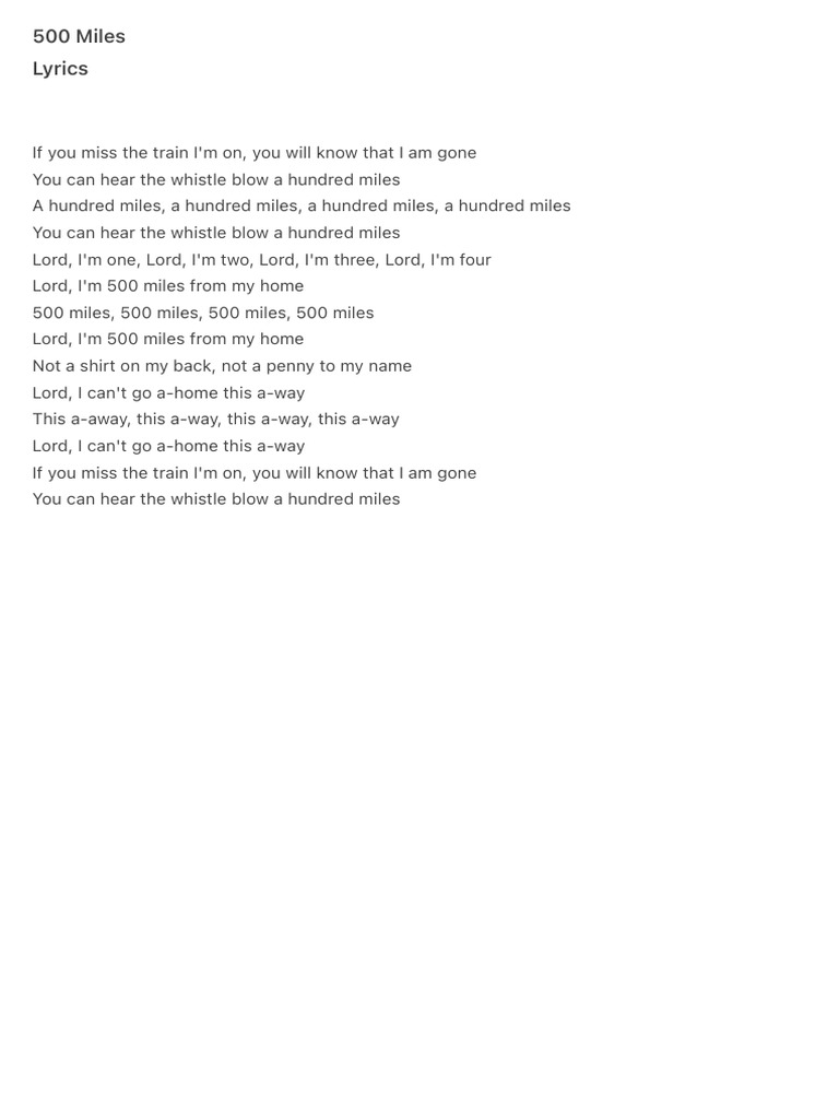 500 Miles Lyrics Analysis | PDF