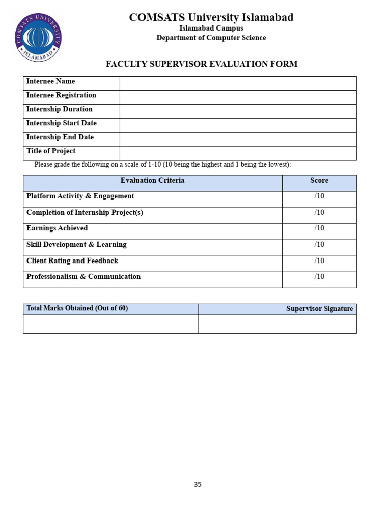 Faculty Supervisor Evaluation Form | PDF