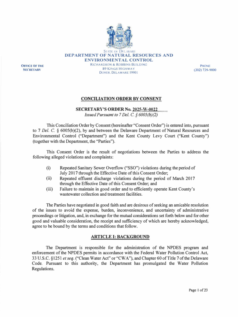 Delaware Wastewater Consent Order 2025-W-0022 | PDF | Clean Water Act ...