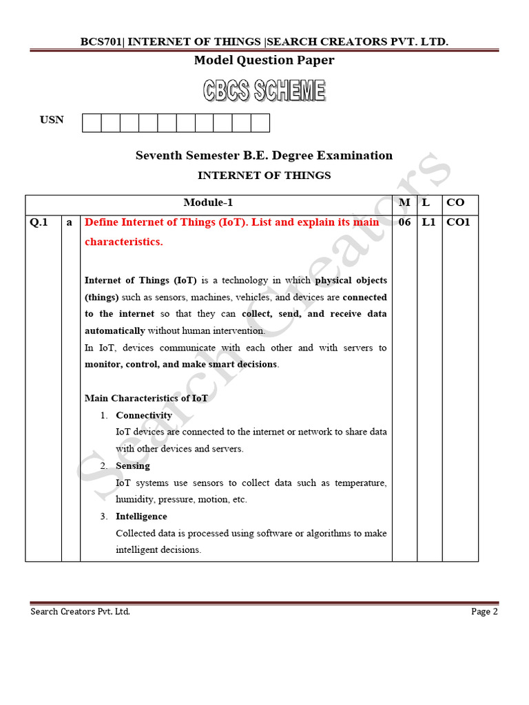 Model Question Paper With Solution Bcs 701 | PDF | Internet Of Things ...