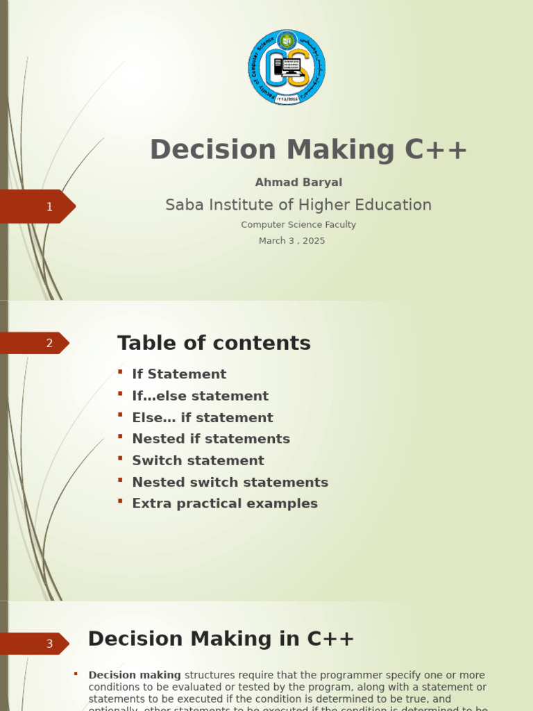 Decision Making in C++ | PDF | C++ | Computer Engineering