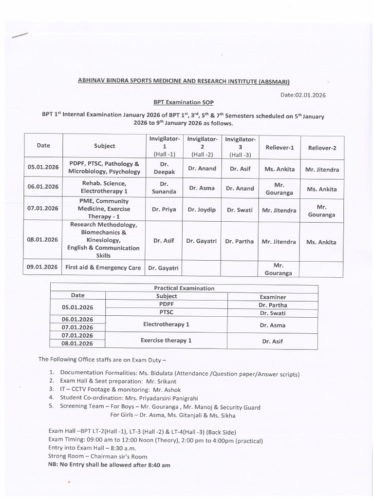 Internal Exam SOP January 2026 | PDF