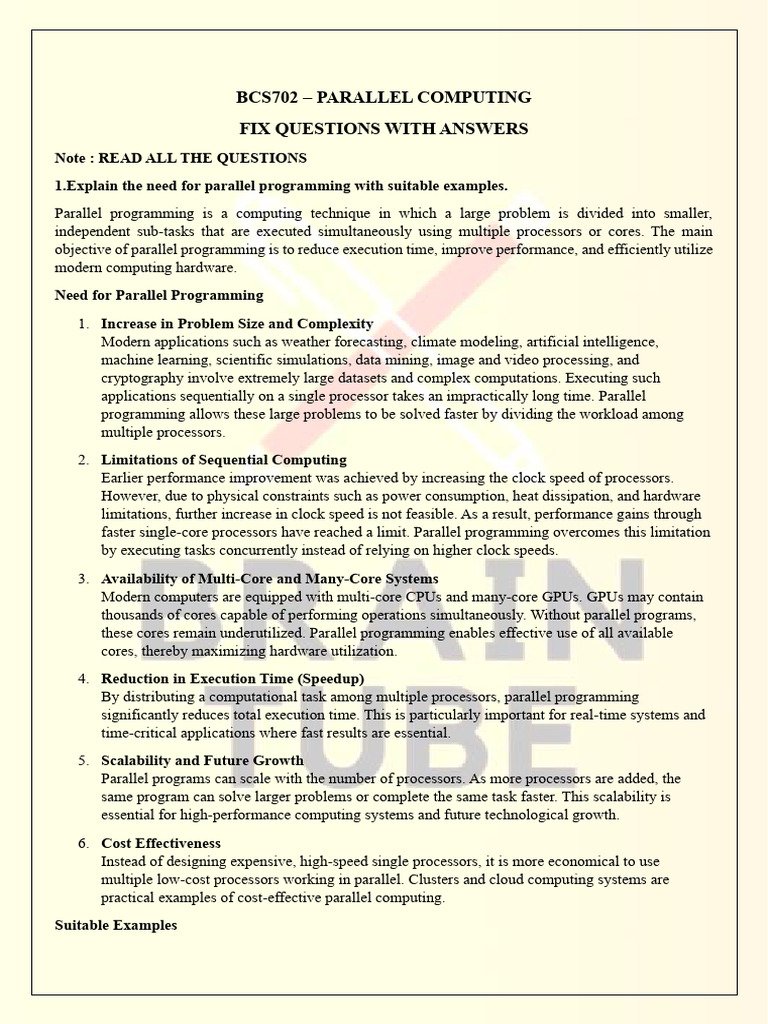 Bcs702 Fix Questions With Answers | PDF | Parallel Computing | Scalability