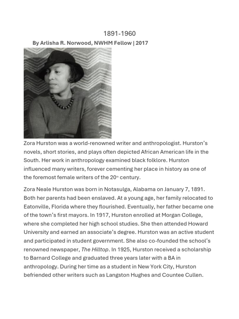 Zora Neale Hurston | PDF | African American Literature | African ...