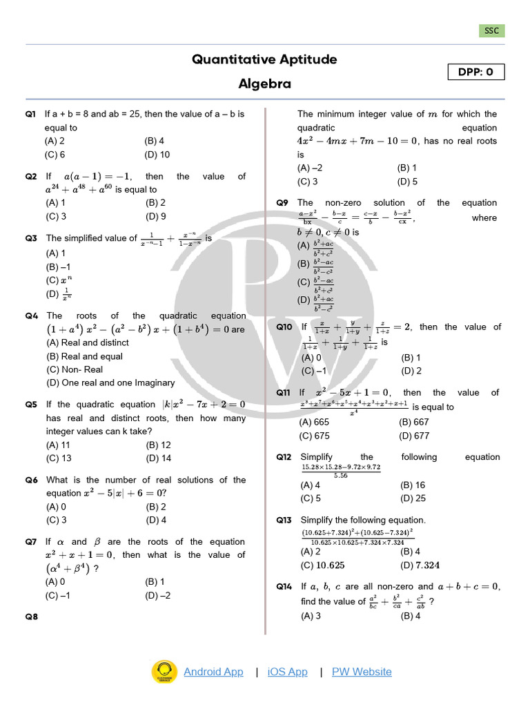 Algebra (ENG) | PDF | Quadratic Equation | Number Theory