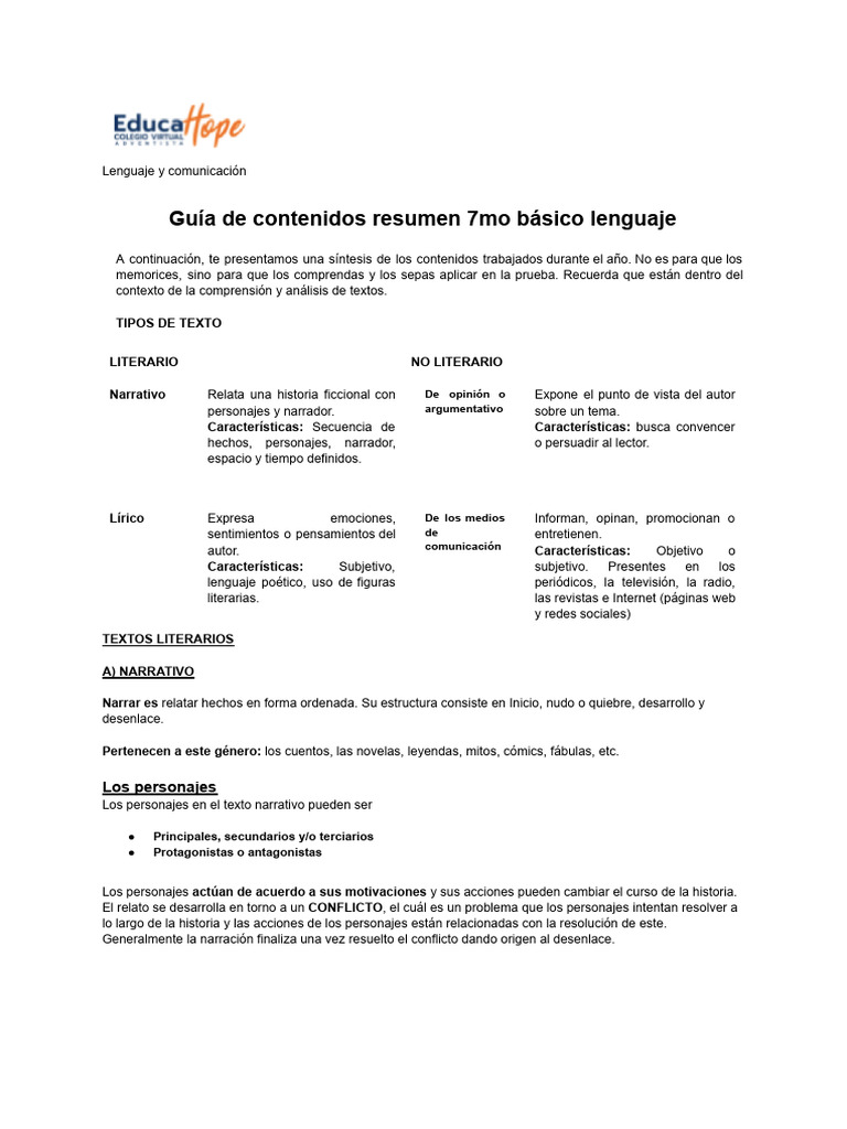 GUÍA repaso 7mo 2025 | PDF | Narración | Poesía