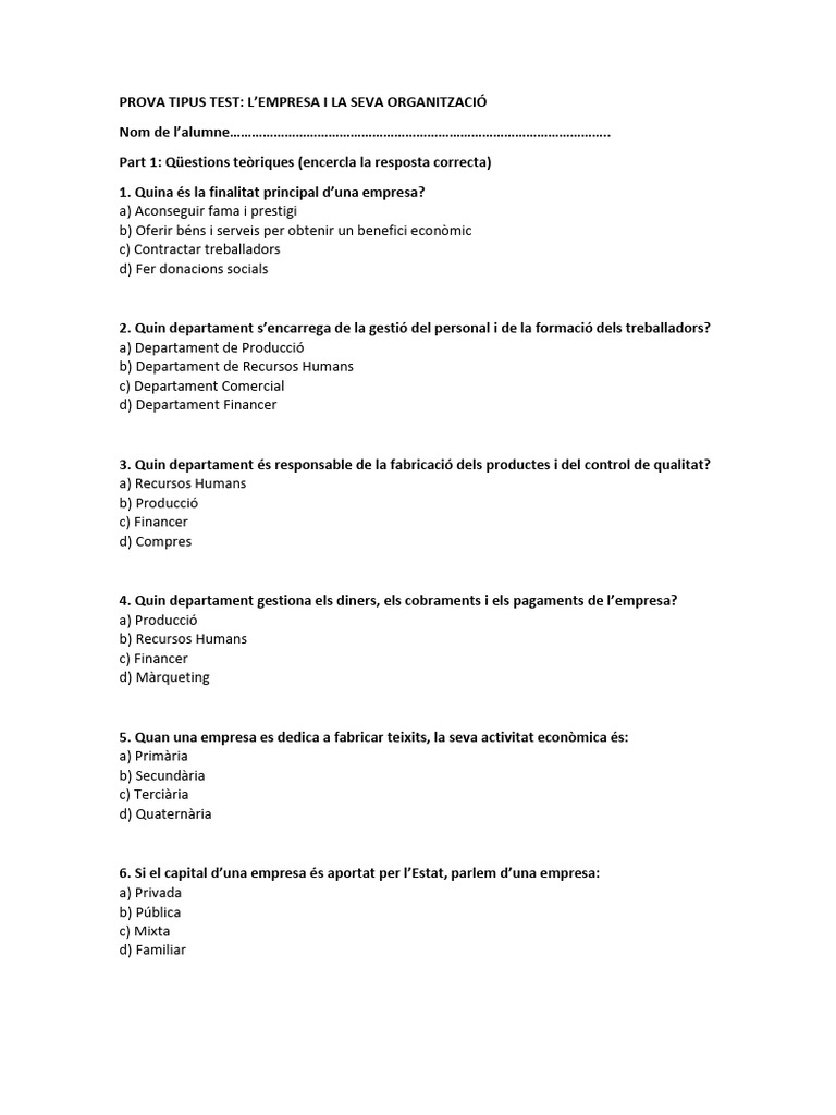 Prova Tipus Test | PDF