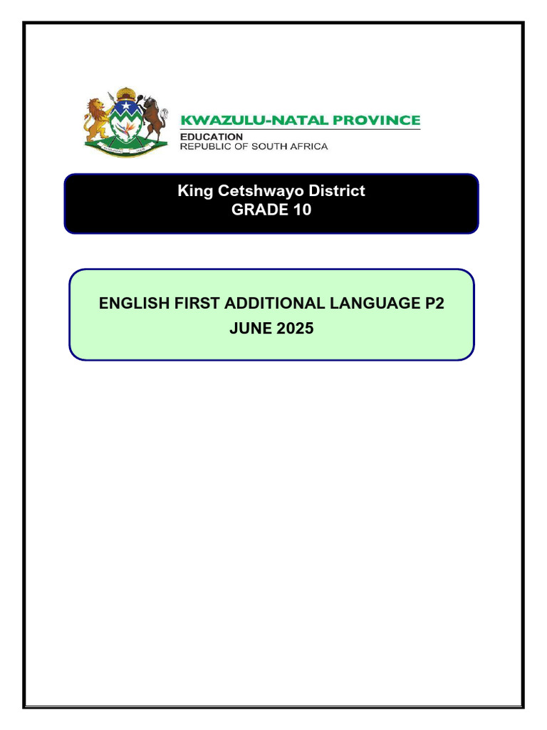 Grade 10 English Exam Paper June 2025 | PDF | Reason | Poetry