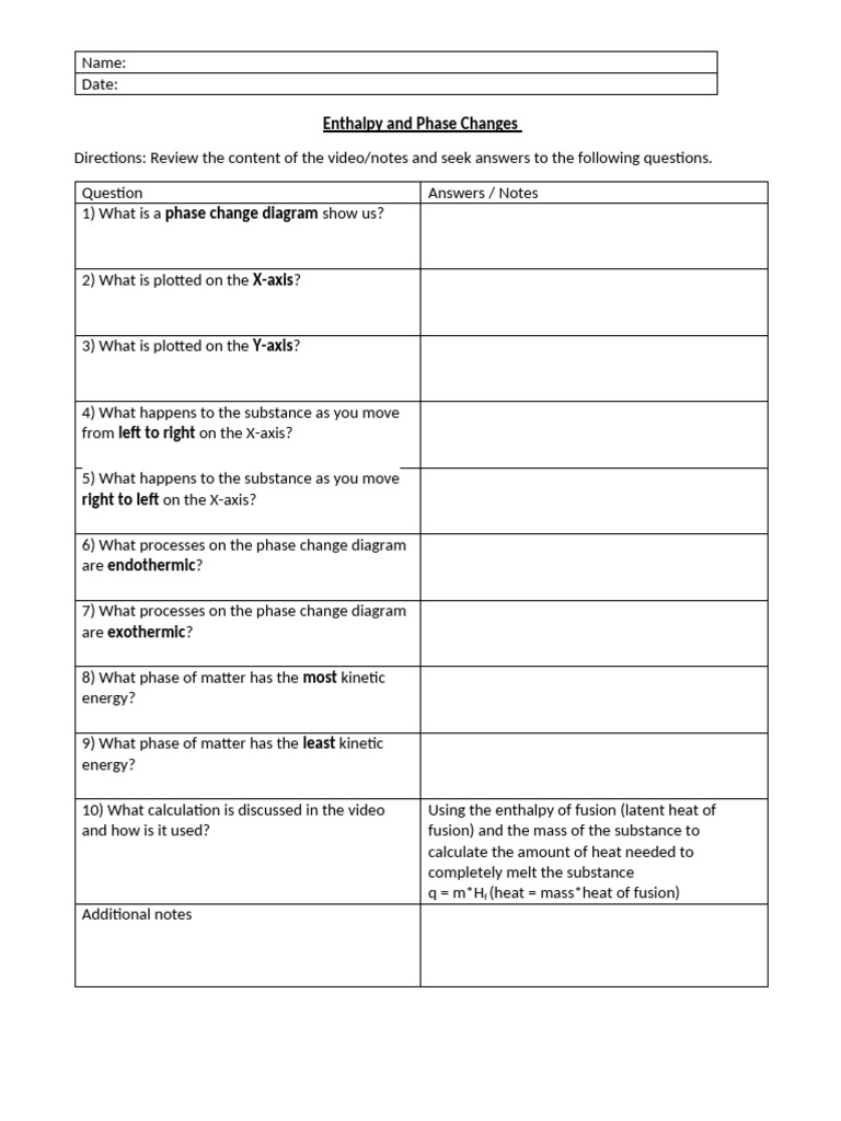 Enthalpy and Phase Change Concepts | PDF