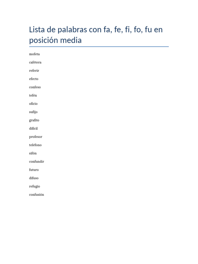 Palabras Fa Fe Fi Fo Fu Media | PDF