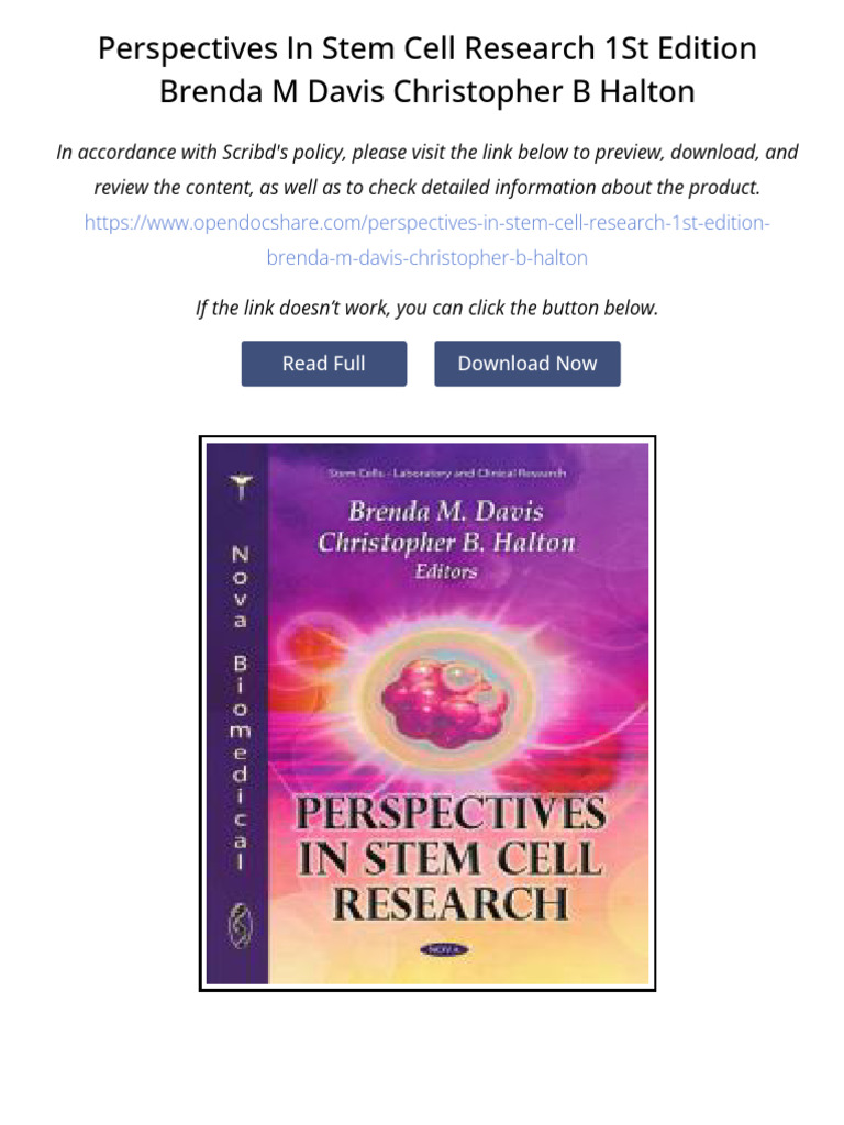 Perspectives In Stem Cell Research 1st Edition Brenda M Davis ...
