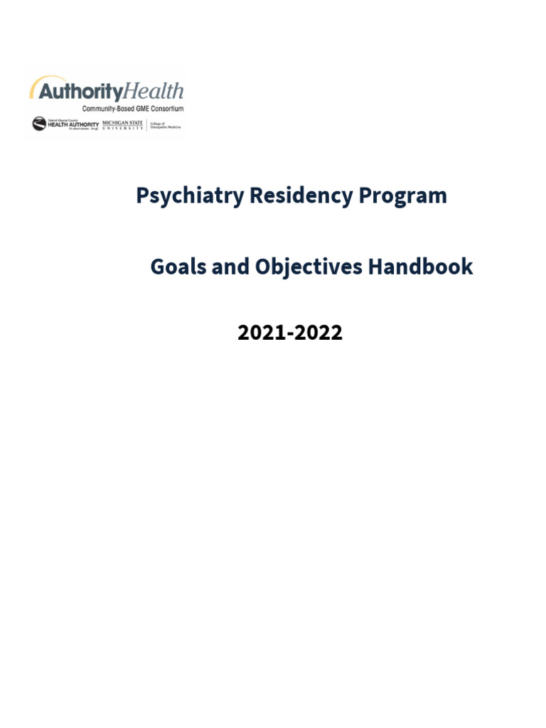 Psychiatry Goals Objectives Handbook 2021-2022 | PDF | Mental Disorder ...