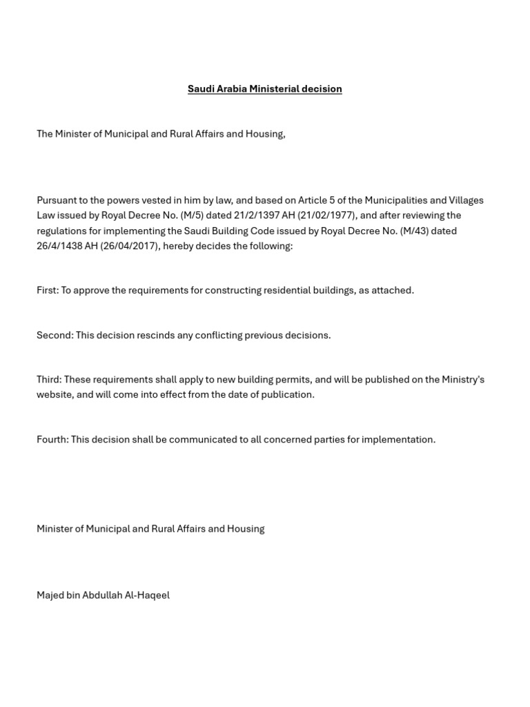Saudi Arabia Residential Building, Residential Villa Ministerial Decision | PDF | Stairs | Building