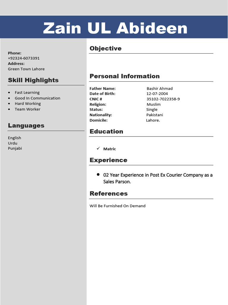 CV Colour Format. | PDF
