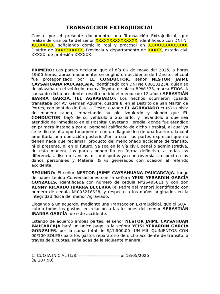 Modelo de Transacción Extrajudicial | PDF