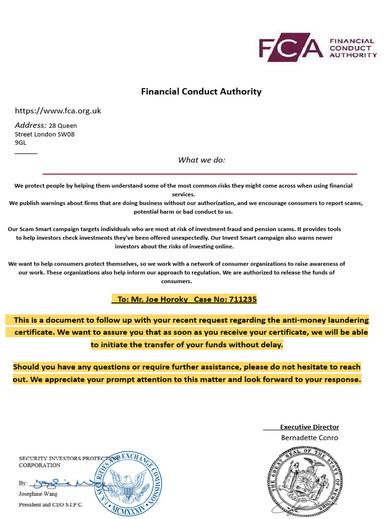 Fca Confirmation .Docx | PDF
