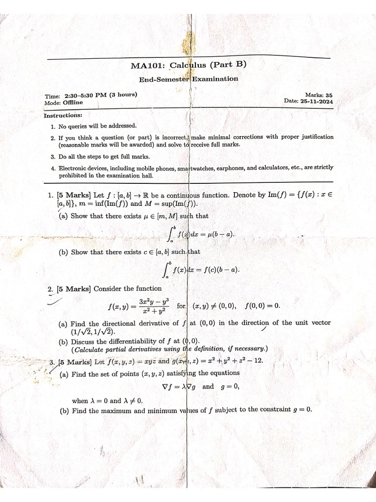MA101 End Sem 2024 Paper | PDF