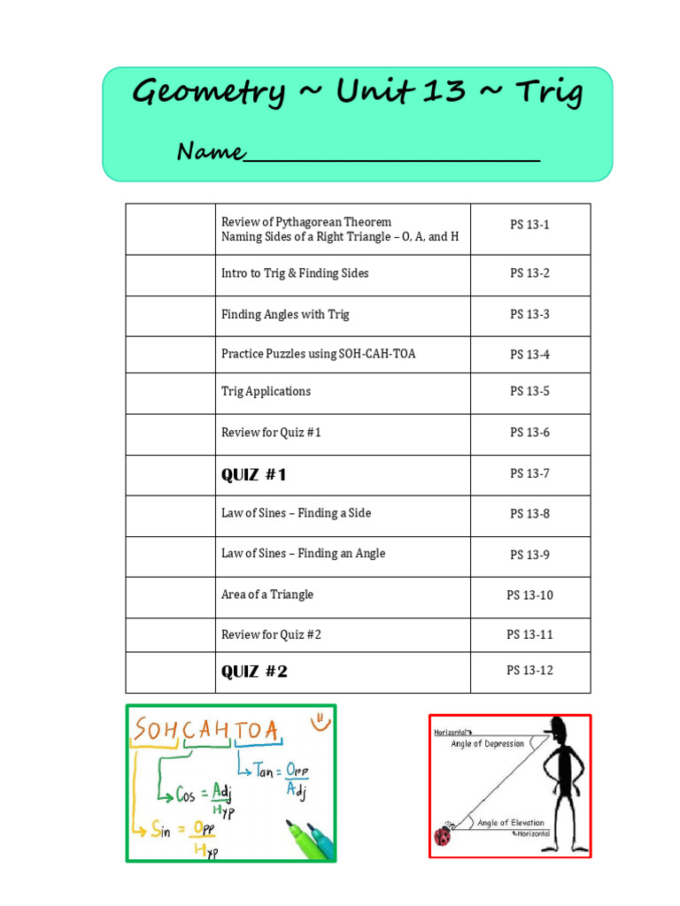 Notes Unit 13 for 23-24 | PDF | Trigonometry | Elementary Mathematics