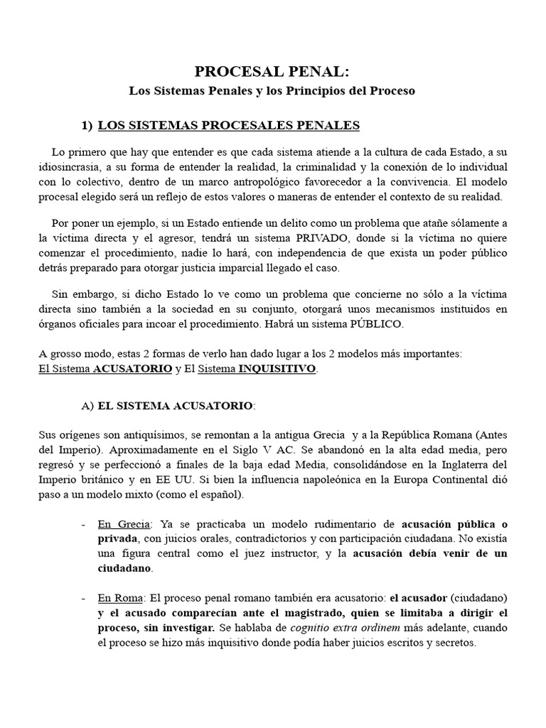 PROCESAL PENAL_ Los Sistemas Penales y Los Principios Del Proceso | PDF ...