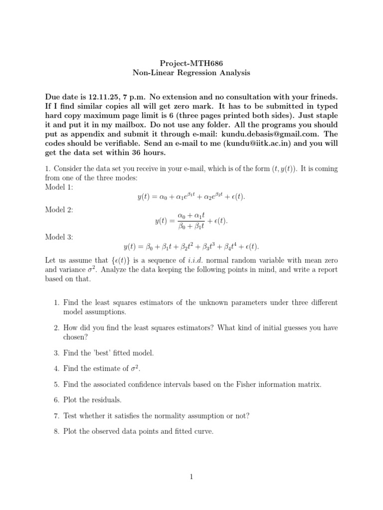 Non-Linear Regression Project Guidelines | PDF