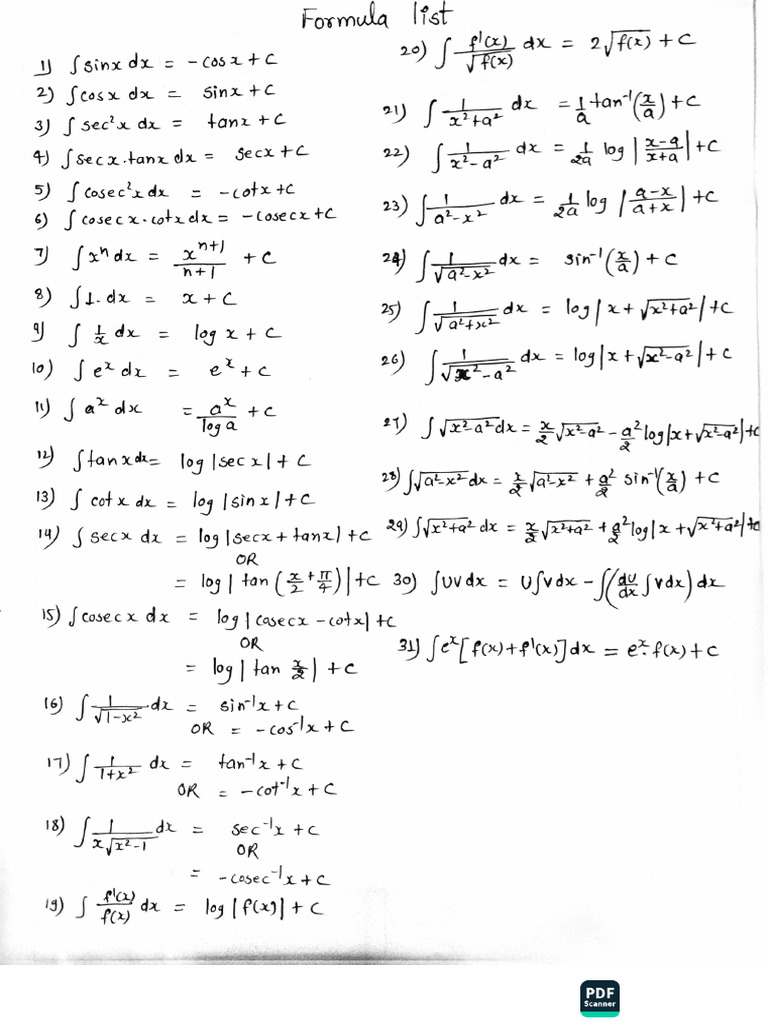 Updated Indefinite + Definite Integration Formula List | PDF