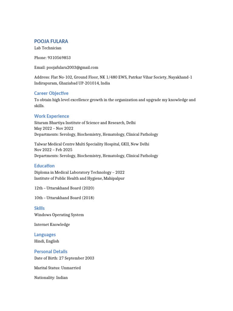 Pooja Fulara Resume | PDF