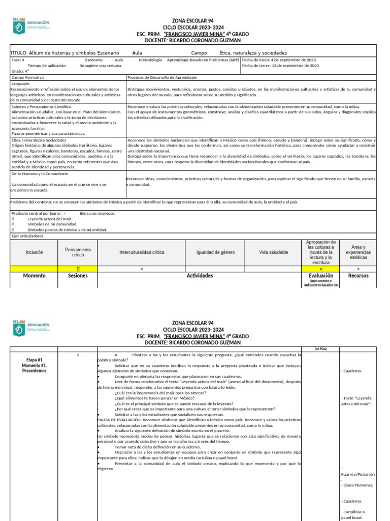Proyecto Álbum de Historias y Símbolos Escenario Aula | PDF ...