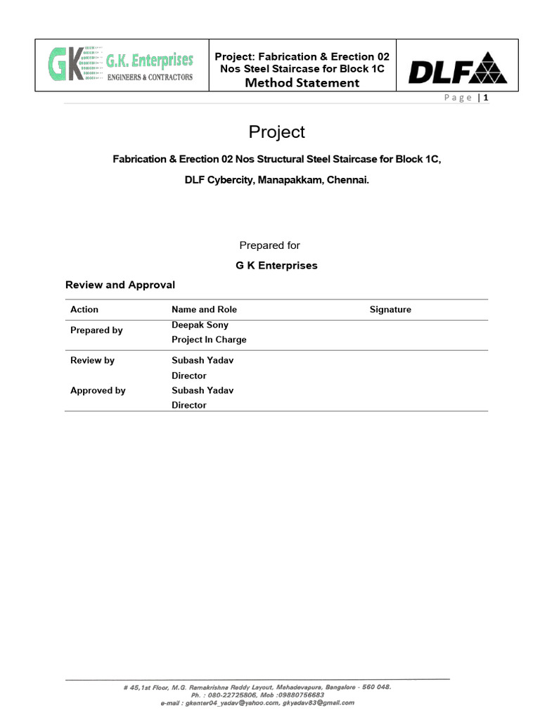 Method Statement_Fab & Ere Staircase Block 1c | PDF | Concrete | Welding