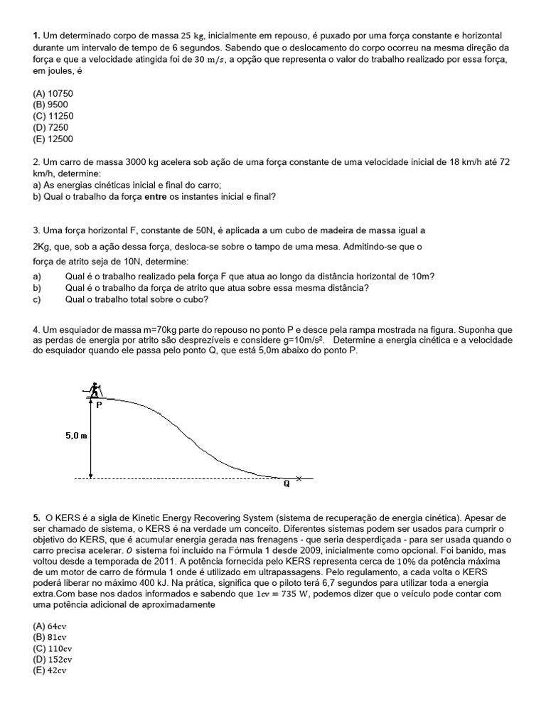 Lista de Exercícios 3 - Trabalho e Energia | PDF | Estrelas | Massa