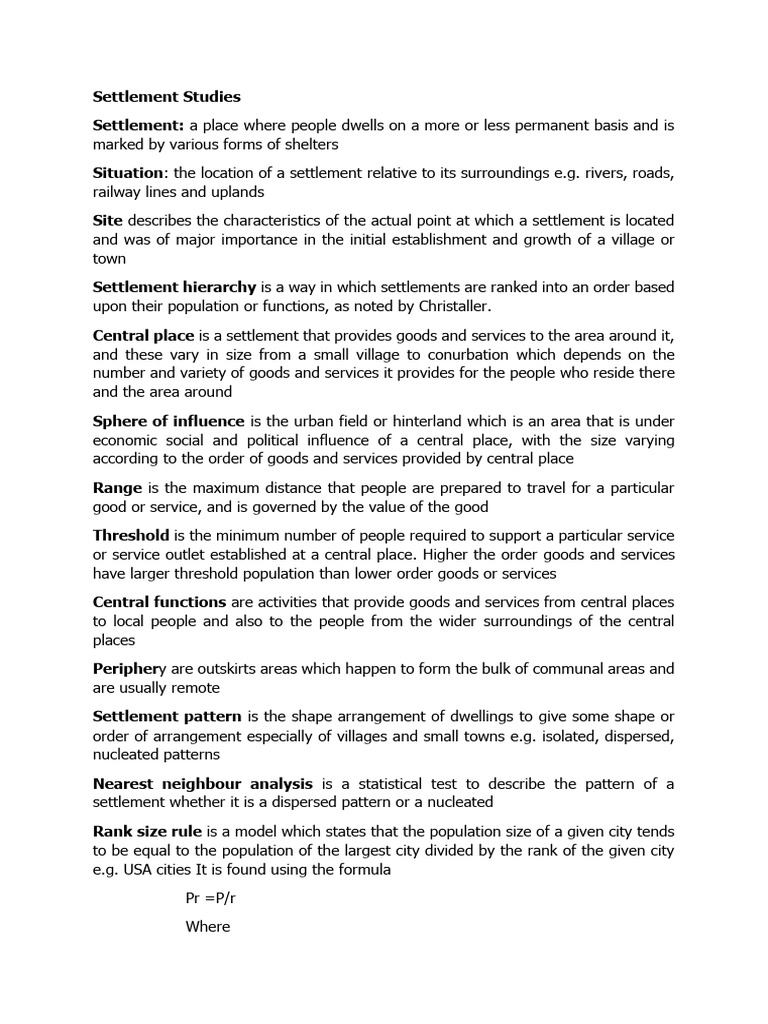 Settlement Studies Basic Terms-2 | PDF | Urbanization | Environmental ...