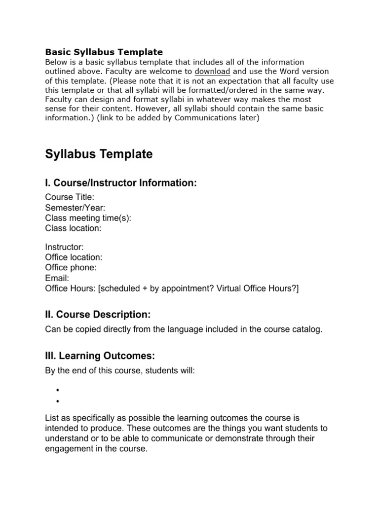 Basic Syllabus Template (downloadable file) | PDF | Syllabus | Learning