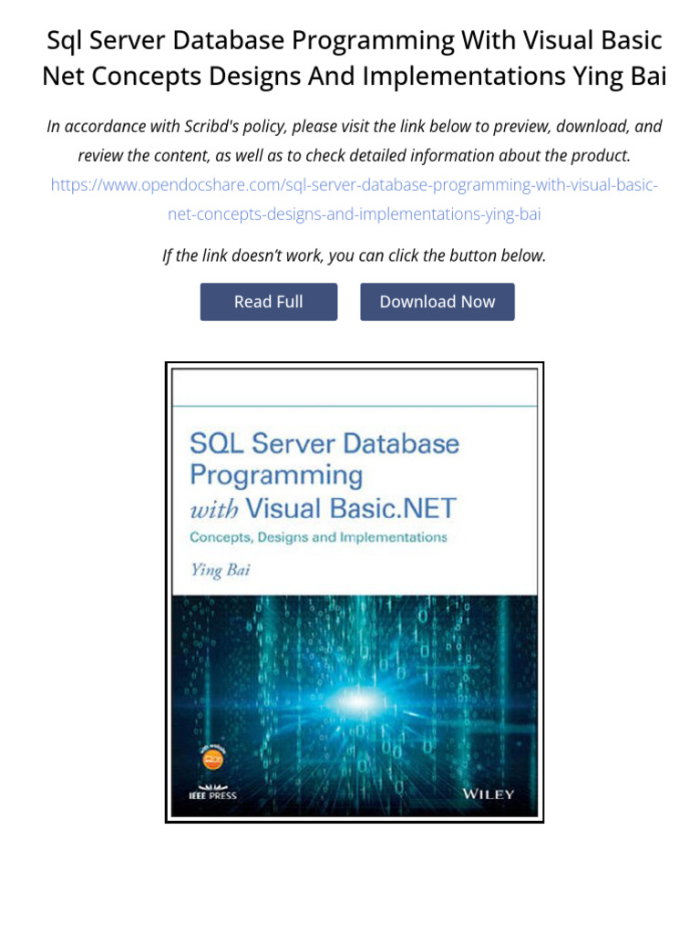 SQL Server Database Programming With Visual Basic NET Concepts Designs and Implementations Ying ...