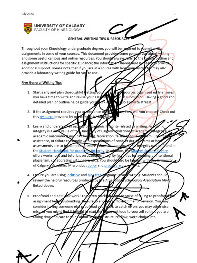 General Writing Tips and Resources for Kinesiology UG Students | PDF | Academic Integrity ...