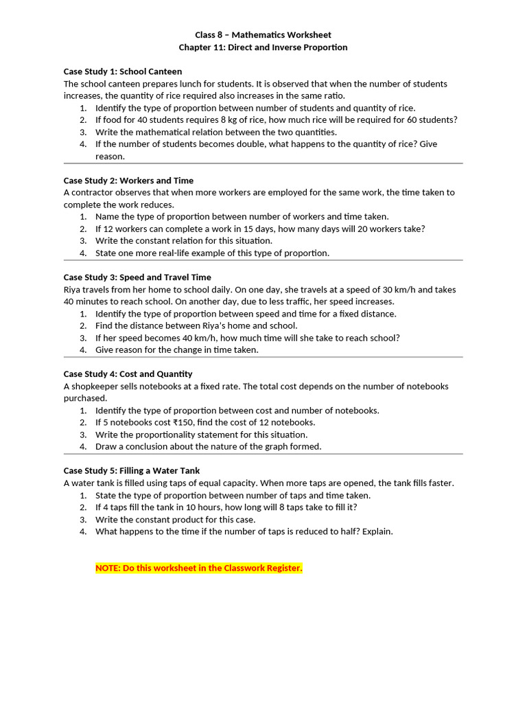 Direct and Inverse Proportion Worksheet | PDF | Speed | Quantity