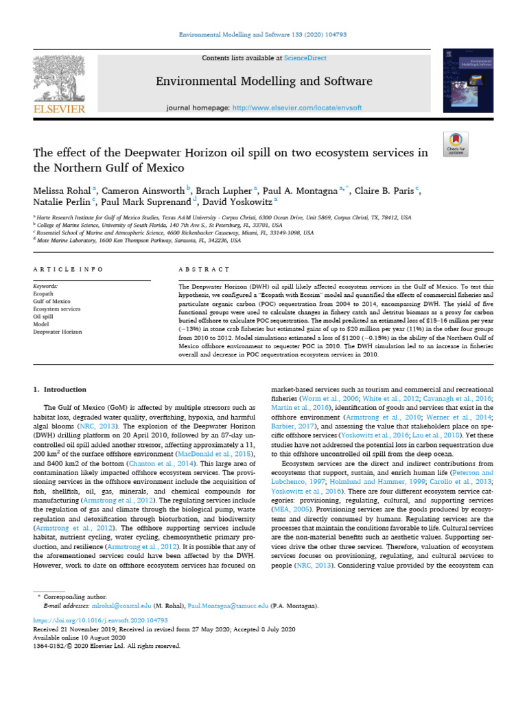 The effect of the Deepwater Horizon oil spill on two ecosystem services ...