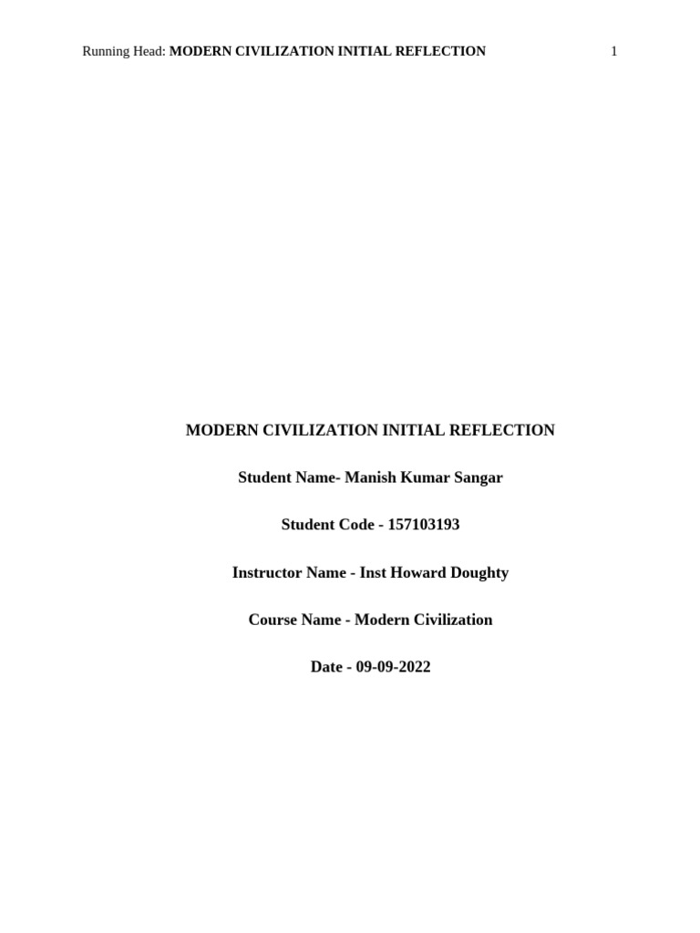 Modern Civilization Initial Reflection | PDF
