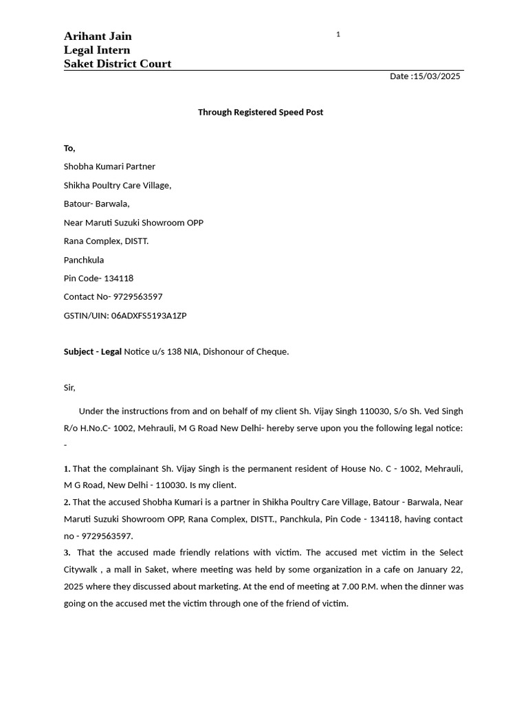 Shree Jii Task -1, 138 NIA, Notice | PDF | Cheque | Banks