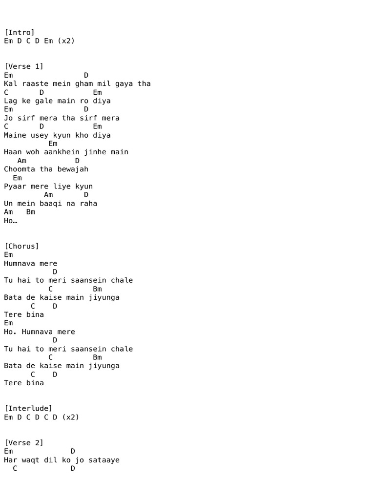 Jubin Nautiyal - Humnava Mere - Chords | PDF