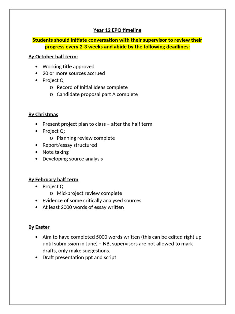 Year 12 EPQ Project Timeline Guide | PDF